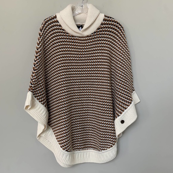 Talbots | Sweaters | Talbots Knit Poncho Cape Side Buttons Rounded Hem Nylon Lambswool Blend ...
